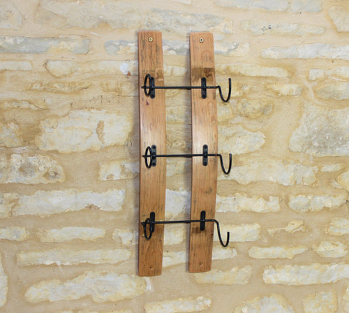 Wooden Oak Wine Barrel Stave Wine Rack Wall Mounted - 3 Bottle Holder ...