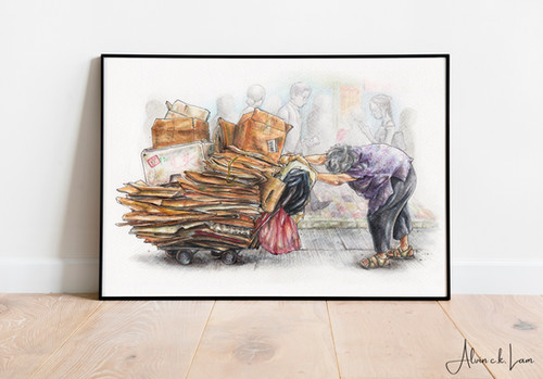 LIMITED PRINT | The Cardboard Granny | Alvin c.k. Lam Art