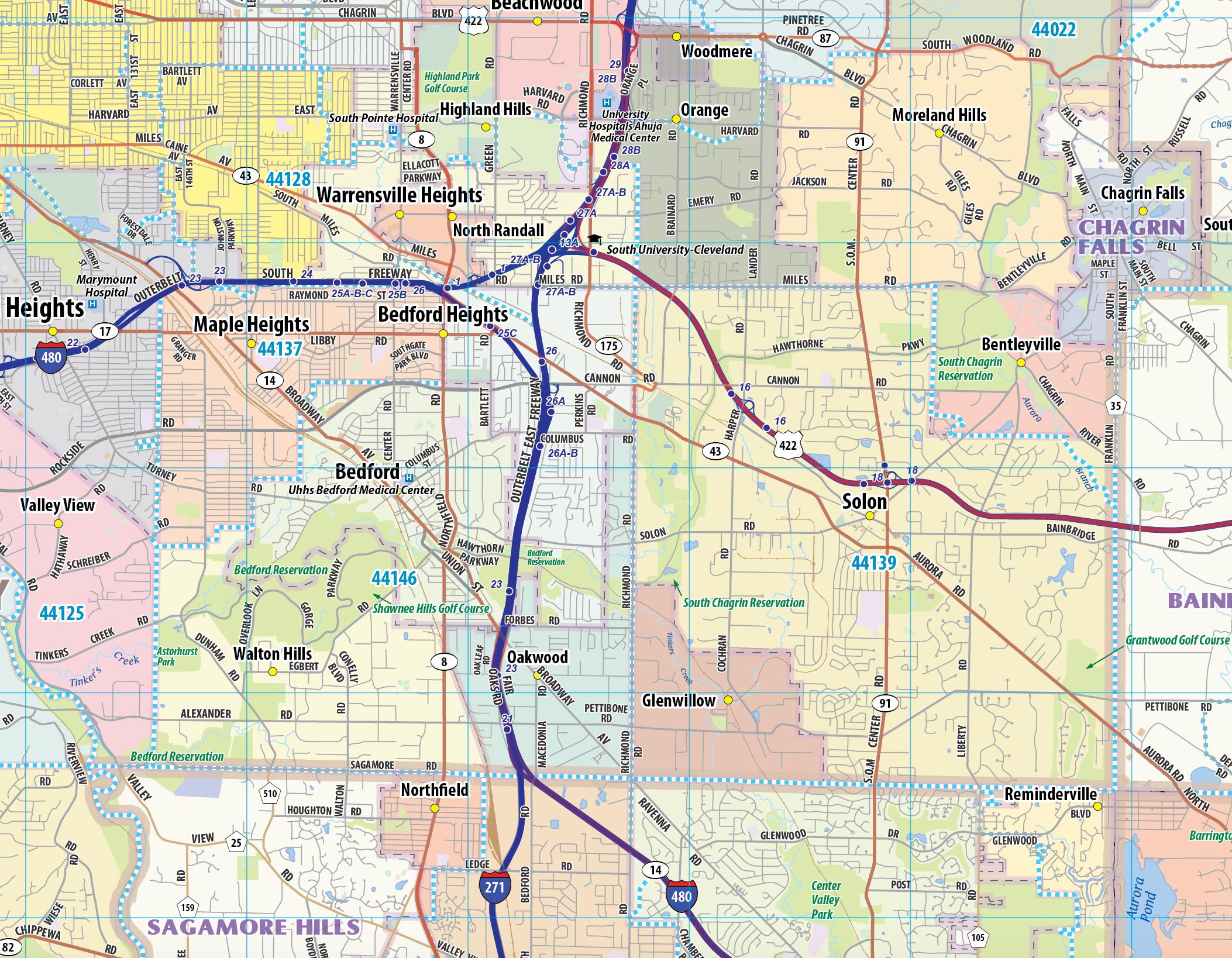 Greater Cleveland Metro Area Laminated Wall Map | topographics