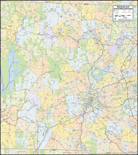 Worcester and Central Massachusetts Laminated Wall Map | topographics