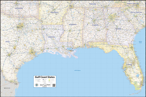 Gulf Coast States Laminated Wall Map | topographics