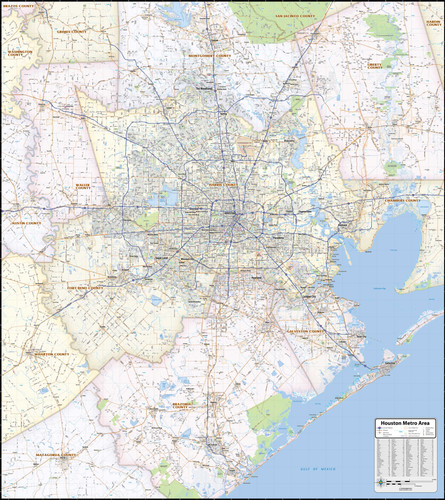Houston Metro Area Laminated Wall Map | topographics