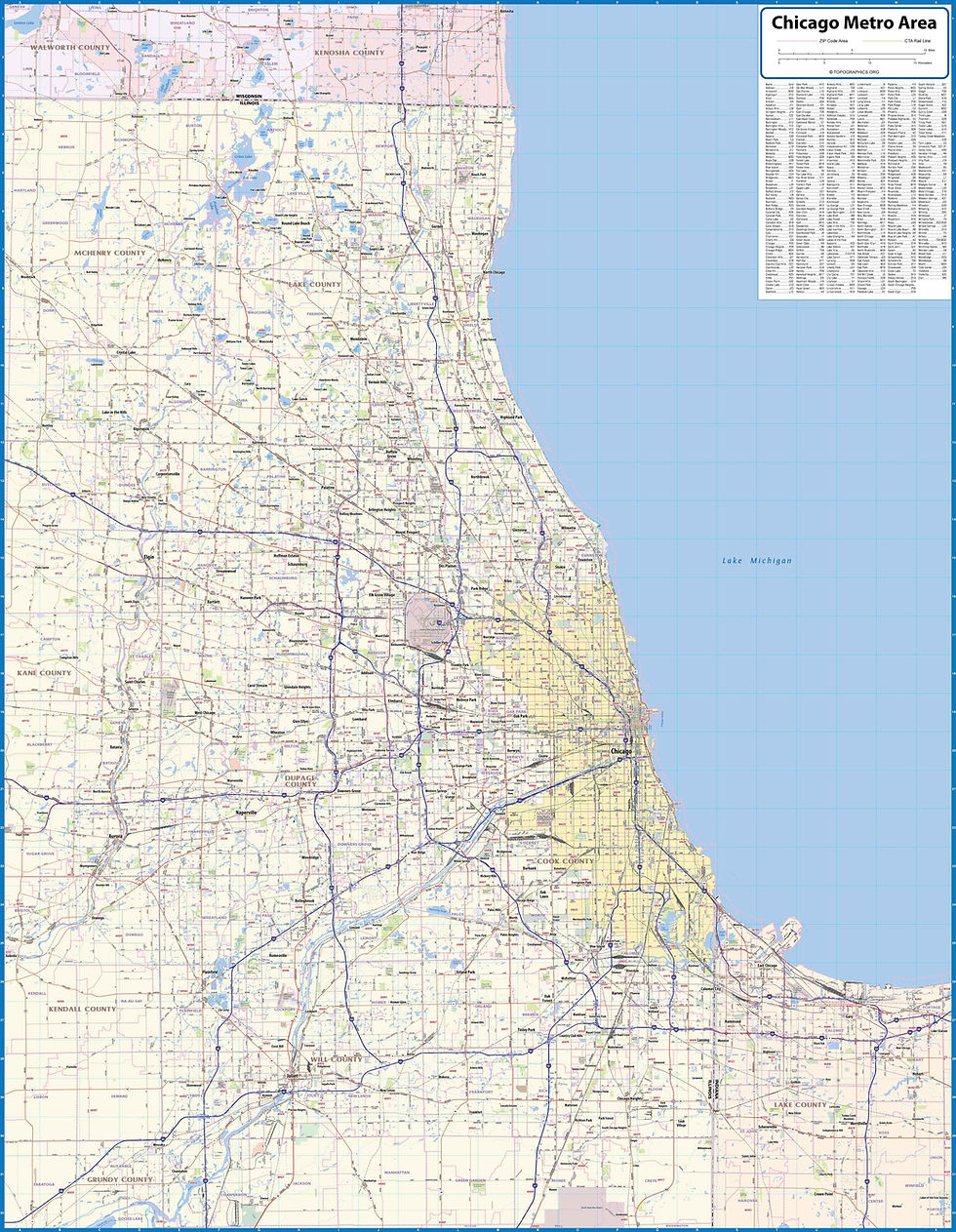 Chicago Metro Area Laminated Wall Map | topographics