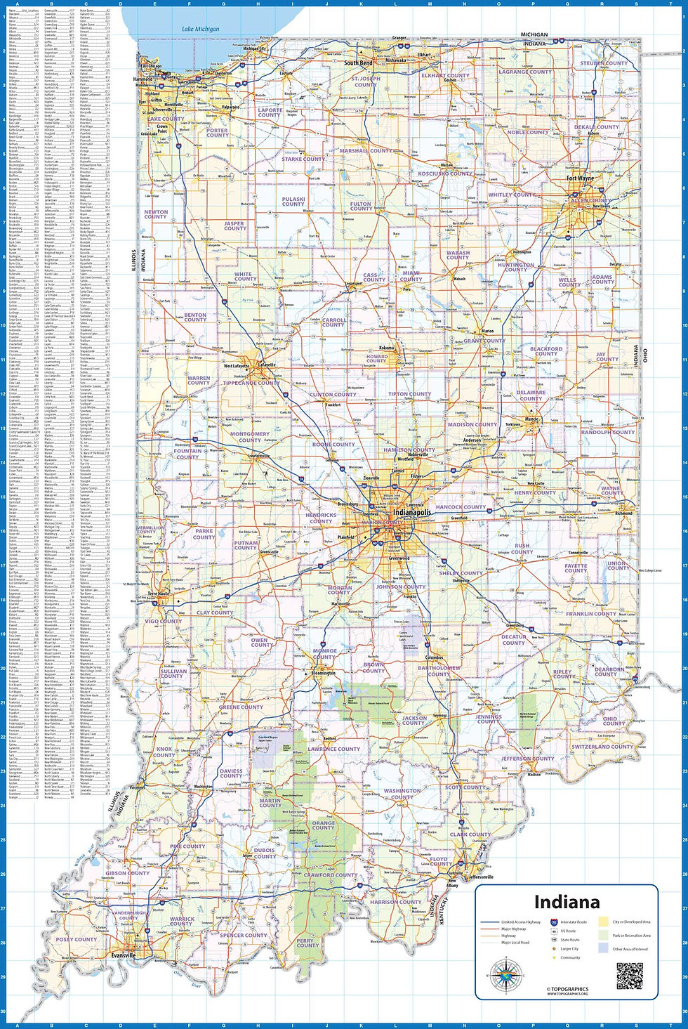 Indiana Laminated Wall Map | topographics