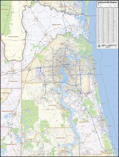 Jacksonville Region Laminated Wall Map | topographics