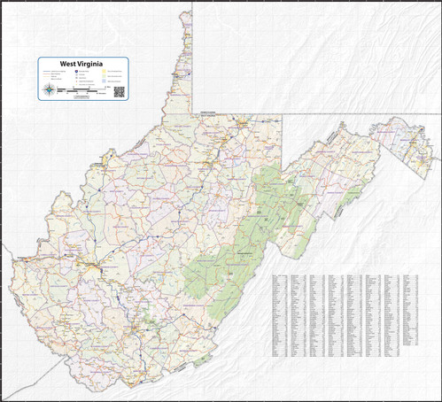 West Virginia Laminated Wall Map | topographics