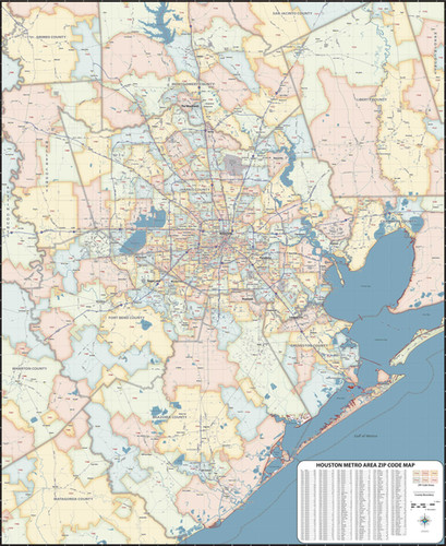 Houston TX ZIP Code Laminated Map | topographics