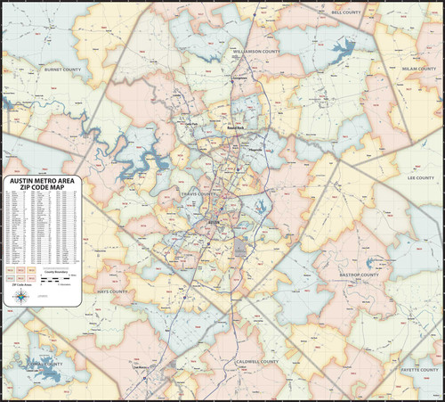 Austin TX ZIP Code Laminated Map | topographics