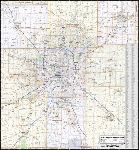 Indianapolis Metro Area Laminated Wall Map | topographics