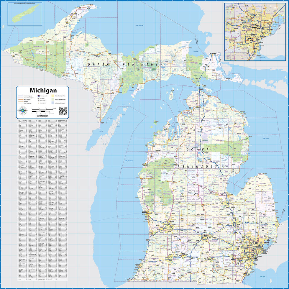 Michigan Laminated Wall Map | topographics