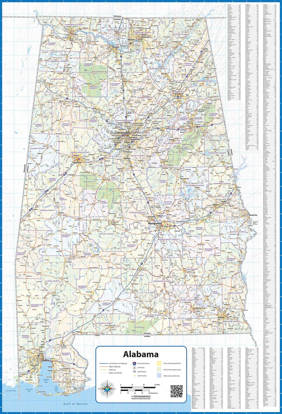 Alabama Laminated Wall Map | topographics