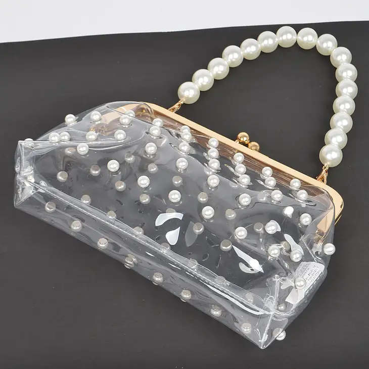 Clear Pearl Clutch Handbag (New Design) | dblgreekaccessories