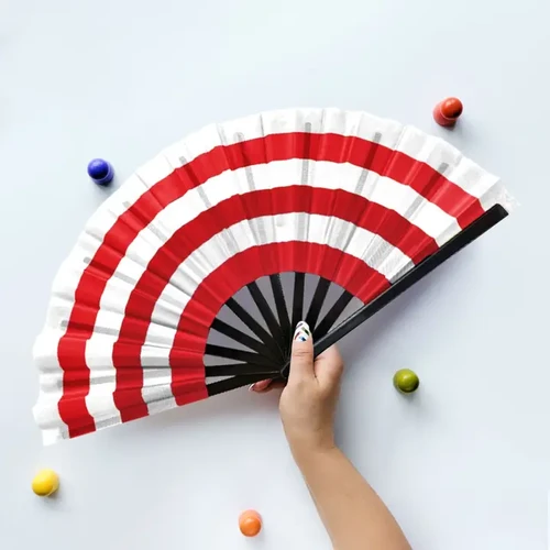 Red/White Striped Folding Line Dance Hand Fan | dblgreekaccessories