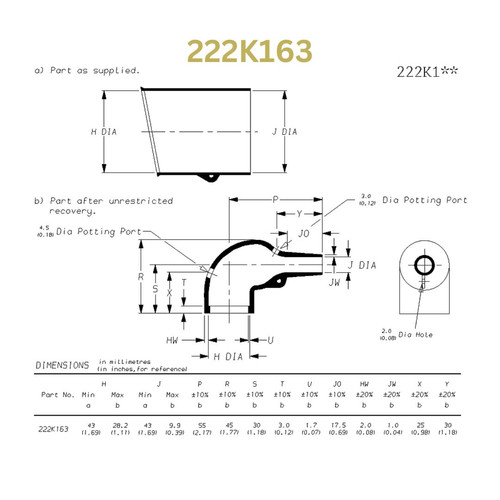 90 Degree Lipped Shrink Boot, Raychem 222K163-25-0 | Plimpton Innovations