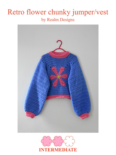 Retro flower chunky jumper- PDF pattern | Realm designs
