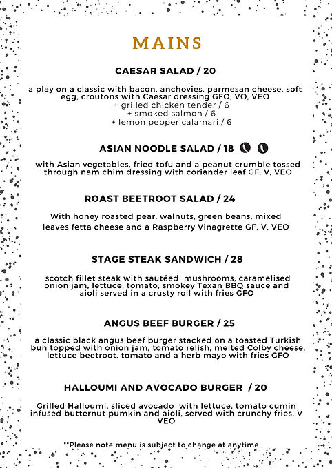 The Stage Door Waterfront Restaurant - Main Menu