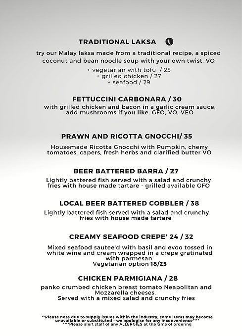 The Stage Door Waterfront Restaurant - Main Menu