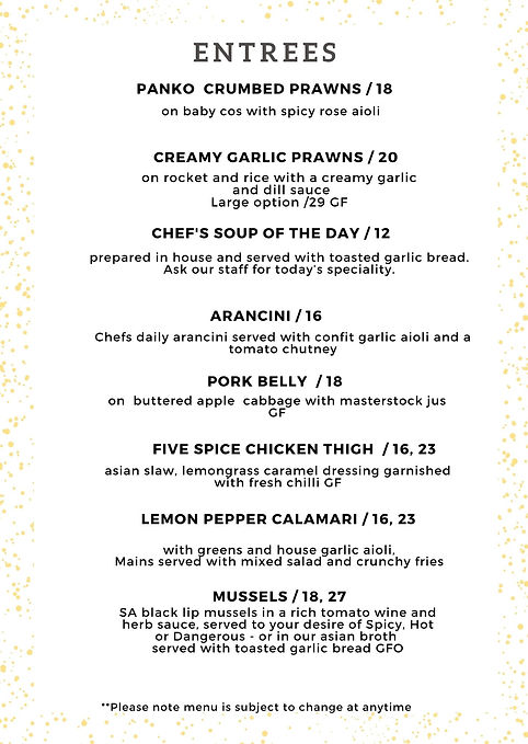 The Stage Door Waterfront Restaurant - Main Menu