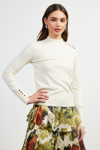 Lara Mock Neck Sweater With Button Detail | Lucilú Store