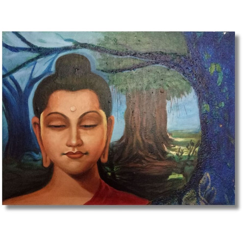 Canvas Gautam Buddha Under Tree Painting For Living Room Shop Online ...