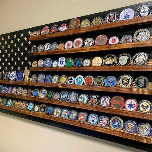 Subdued American Challenge Coin Display Flag, Holds 90-100 Coins ...