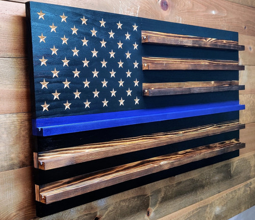 Thin Blue Line Challenge Coin Display Flag, Holds 90-100 Coins | Bayou ...
