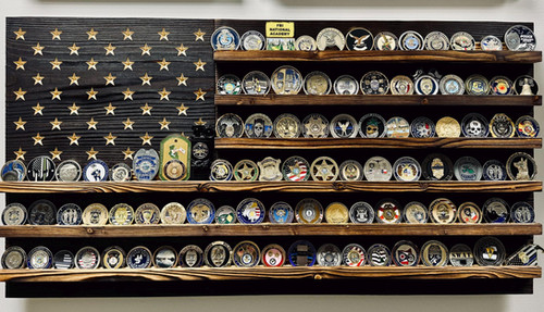 Charred Natural Finish Challenge Coin Display Flag, Holds 90-100 Coins ...