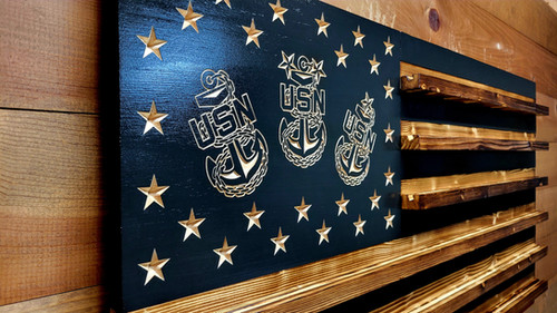 U.S. Navy Chief Anchors Challenge Coin Display Flag, Holds 90-100 Coins ...