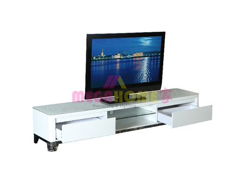 Glass Top TV Console with Drawers White | Mega Home Furnishing