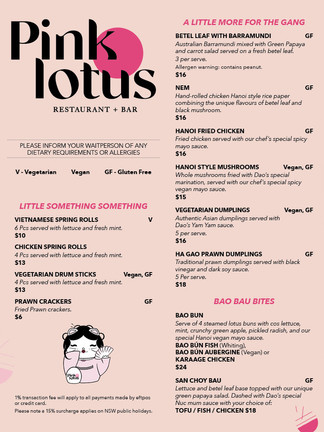 DINNER DINE IN MENU | Pink Lotus Eatery