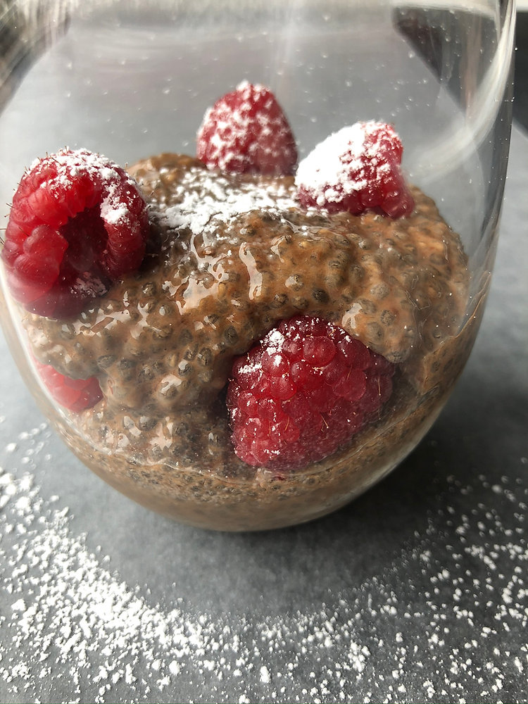 COCOA CHIA PUDDING WITH RASPBERRIES