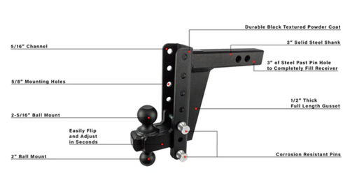 Bullet Proof 2.0" Heavy Duty 8" Drop/Rise Hitch | Newline Trailer