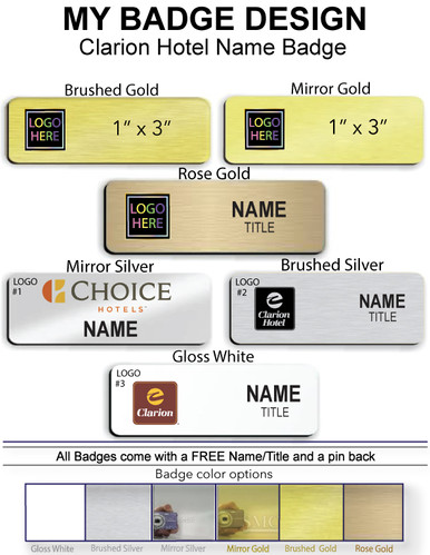 Clarion Hotel Name Badges | MYBADGEDESIGN.COM