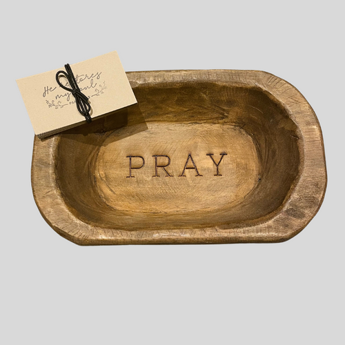 Hand-Carved Prayer Dough Bowl with Cards | Christian Gift | Faith Home ...