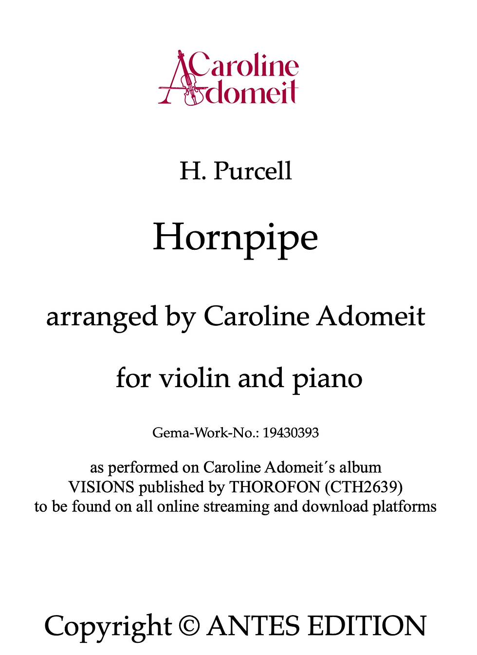 Purcell Hornpipe arr. for violin and piano Sheet music | Caroline Adomeit