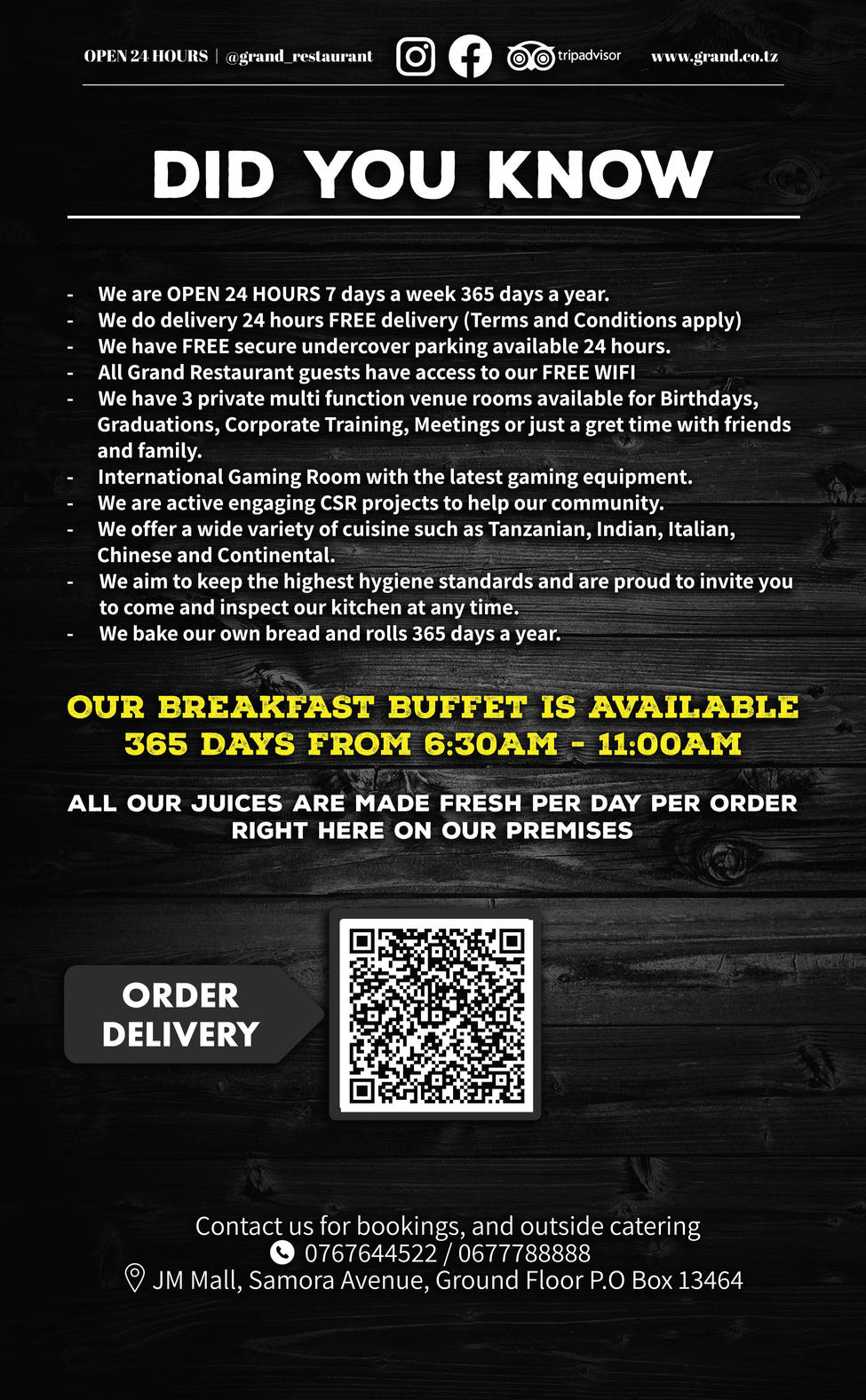 24 HOUR MENU | Grand Restaurant