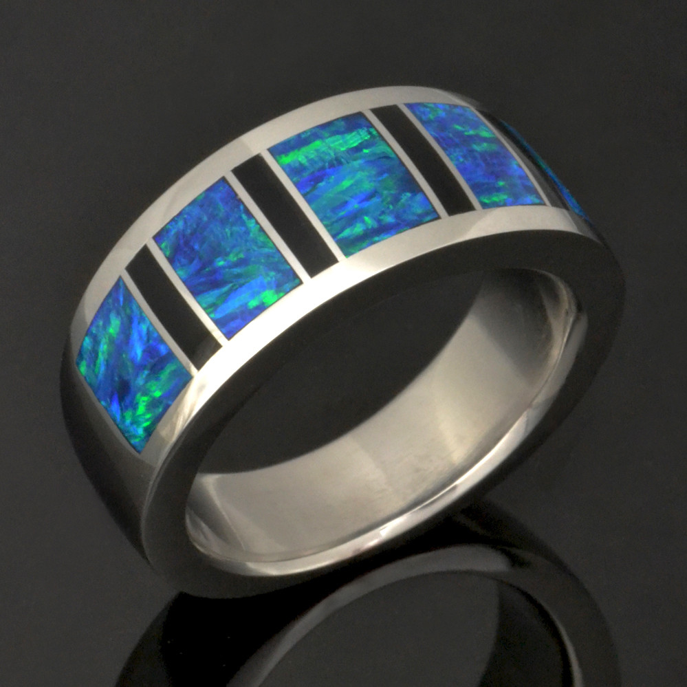 Lab Opal Ring with Onyx | Lab Opal Jewelry