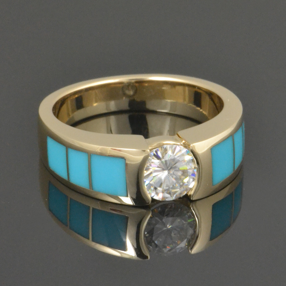 Inlay Engagement Rings | Handmade Turquoise, Opal & Dinosaur Bone