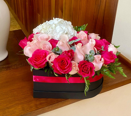 Caja Black Heart Rosas Hortensia Flower Express