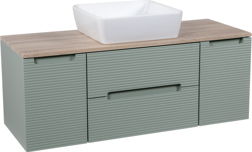 Monza Plus 1200mm Fluted Wall Hung Vanity w. 2 Side Cabinets & Counter ...