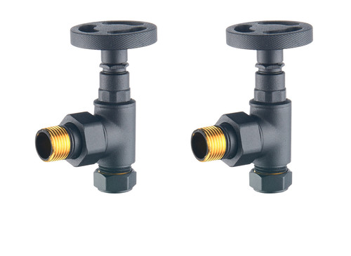Maesteg Industrial Angled Rad Valves - Anthracite | Qualitybathrooms