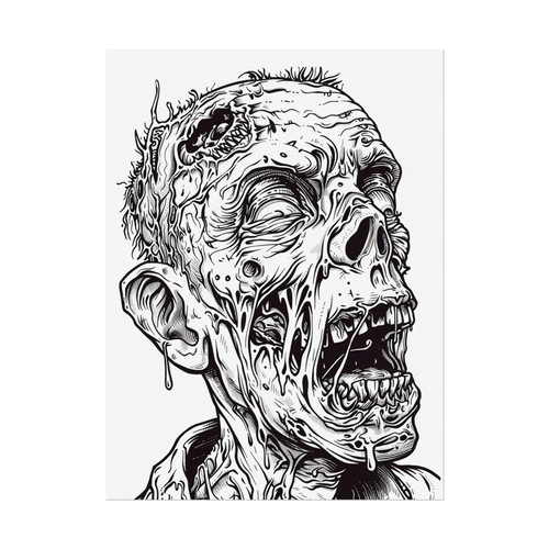 Large Format Coloring Book Page: Melting Zombie Head | Upstream Lion Publis