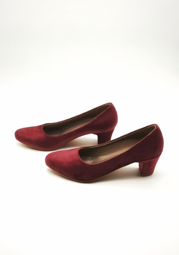 Deep Red Velvet Block Heels | The Artelier