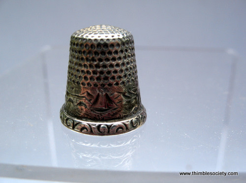 Silver thimble, sailing scenefrom USA | The Thimble Society