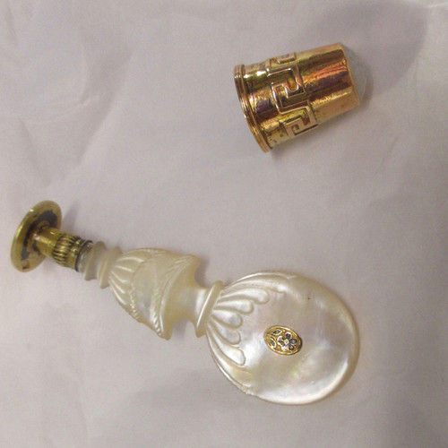 Gold thimble with stone top. Palais Royal letter seal | The Thimble Society