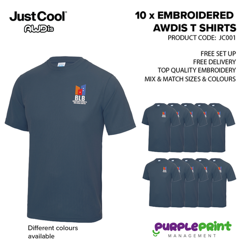 AWDIS | 10 x Embroidered Just Cool T Shirts | JC001 | Purple Print