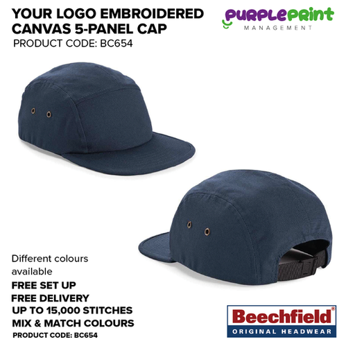 Beechfield | Embroidered Canvas 5-Panel Cap | Beechfield BC654 | Purple ...