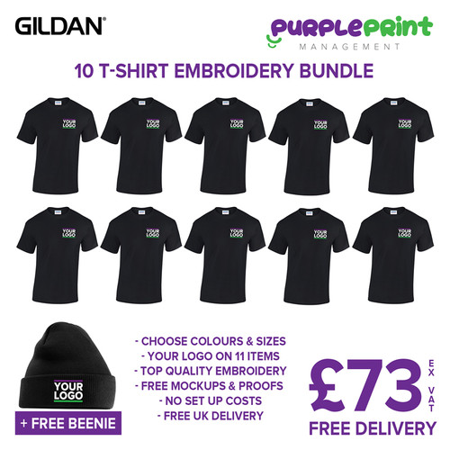GILDAN | 10 x Heavy Cotton adult t-shirts | Embroidered | GD005 ...