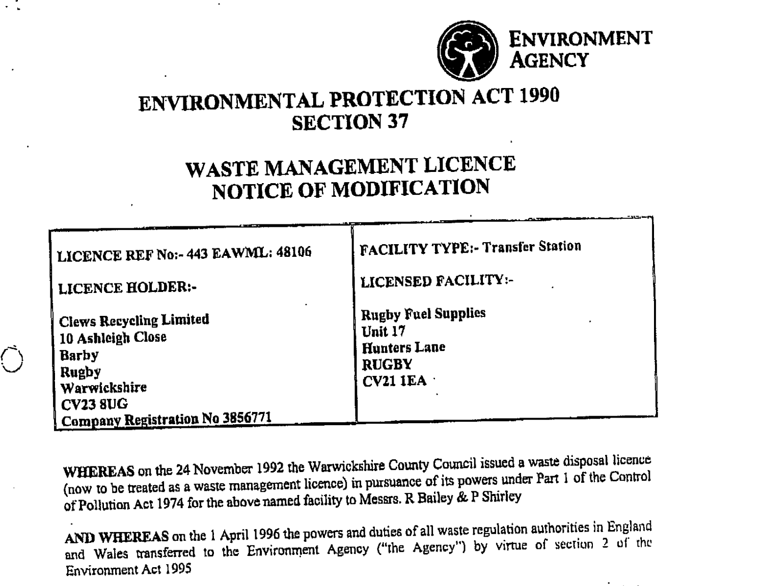 Waste Management Licence | clewsrecycling