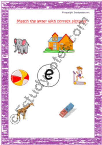 Senior KG English Alphabet Small Letter e Worksheets | Estudynotes